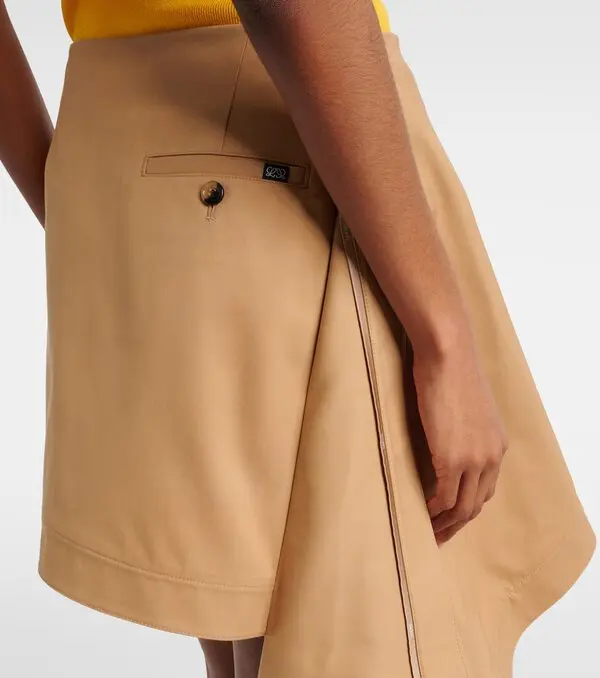 Loewe Asymmetric Silk-trimmed Cotton Miniskirt - Beige