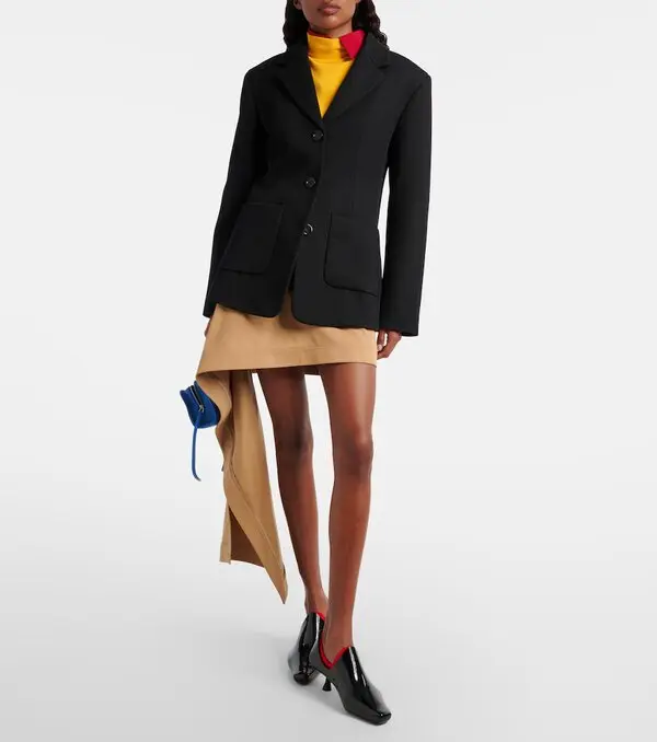Loewe Asymmetric Silk-trimmed Cotton Miniskirt - Beige