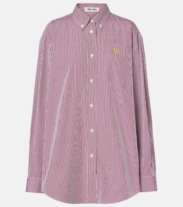 Miu Miu Striped Oversized Cotton Shirt - Red