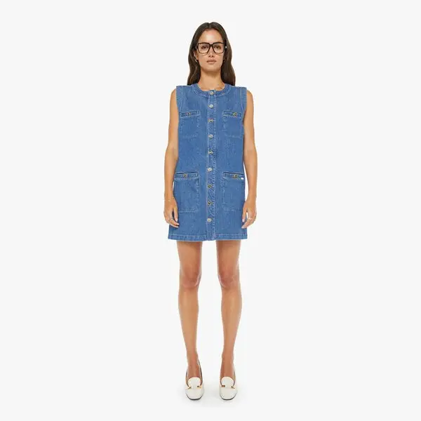 MOTHER The Stashed Picky Mini Denim Dress - Blue
