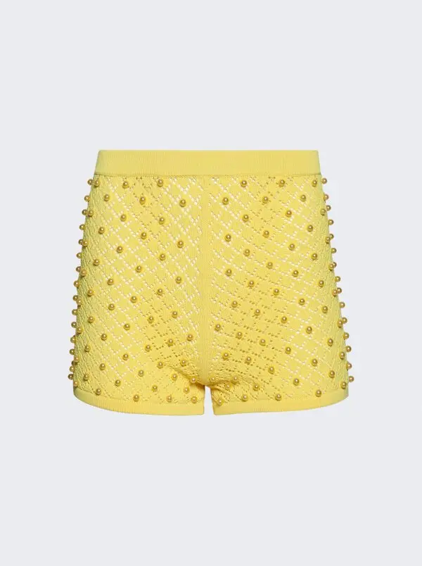 David Koma Allover Pearl Detail Knit Shorts