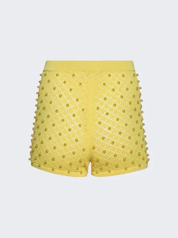 David Koma Allover Pearl Detail Knit Shorts