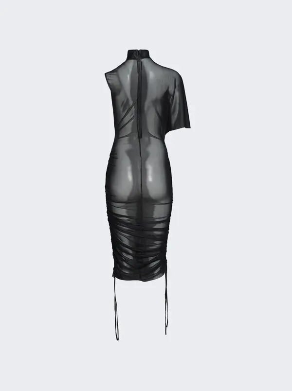 David Koma Asymmetric Sleeve Printed Mesh Mini Dress