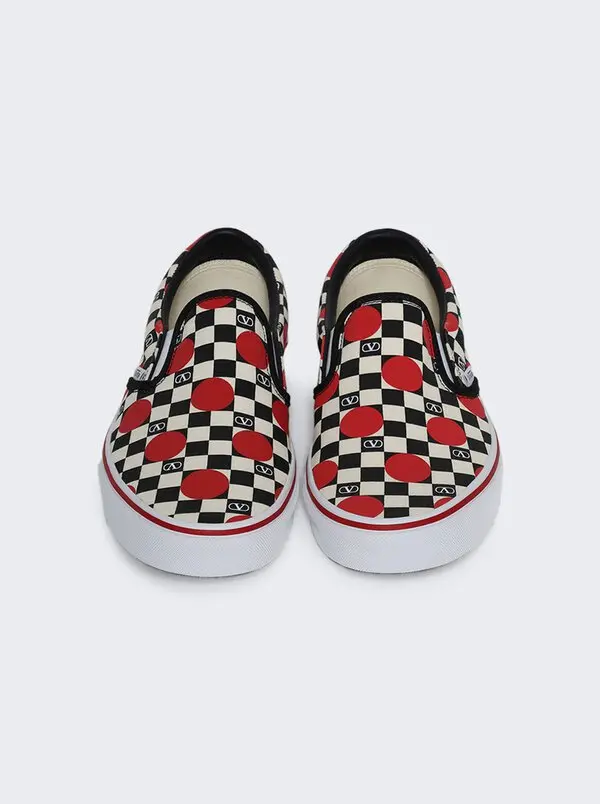 Valentino Garavani Vans Slip-on Sneaker With Vlogo Checkerboard And Polka Dot Detail - Red