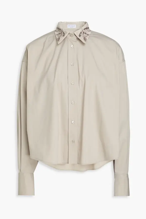 Brunello Cucinelli Embellished Cotton-blend Poplin Shirt - Beige