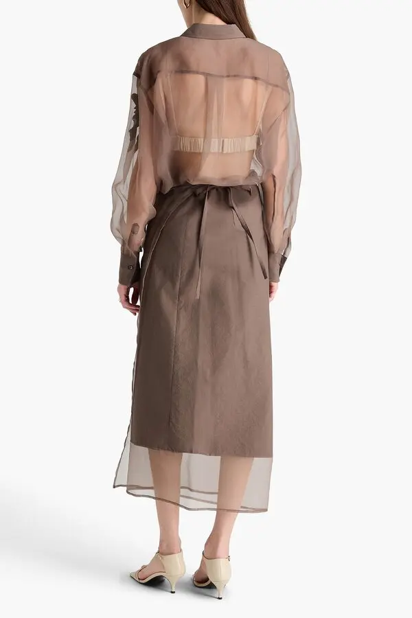 Brunello Cucinelli Appliquéd Silk-organza Shirt - Brown