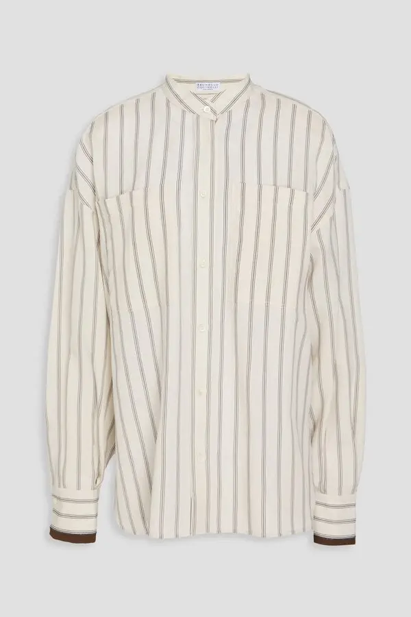 Brunello Cucinelli Bead-embellished Striped Twill Shirt