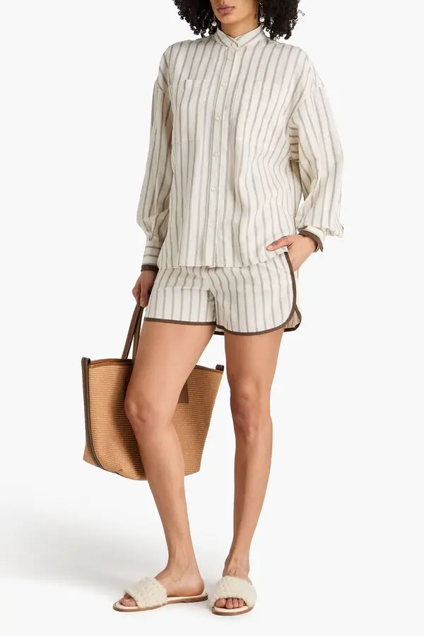 Brunello Cucinelli Bead-embellished Striped Twill Shirt