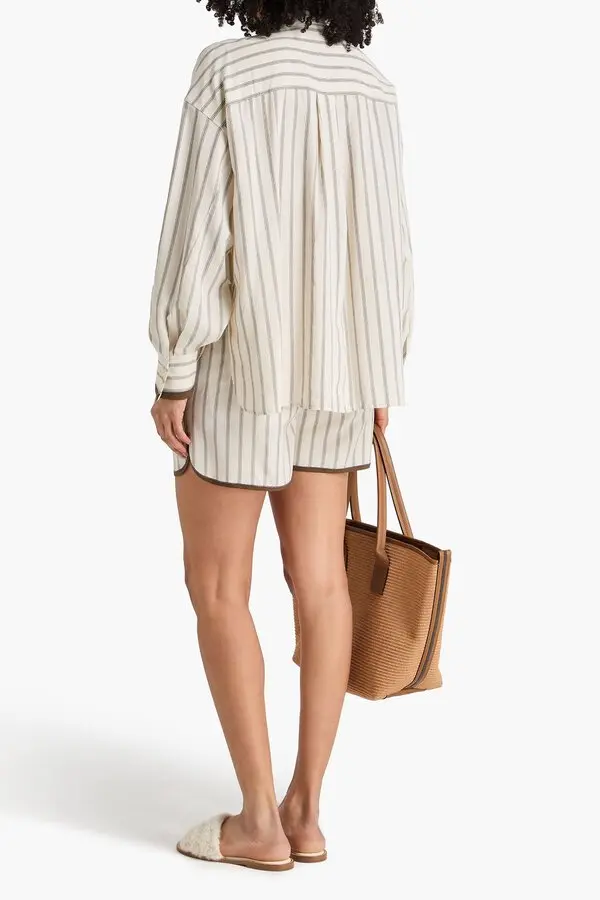 Brunello Cucinelli Bead-embellished Striped Twill Shirt