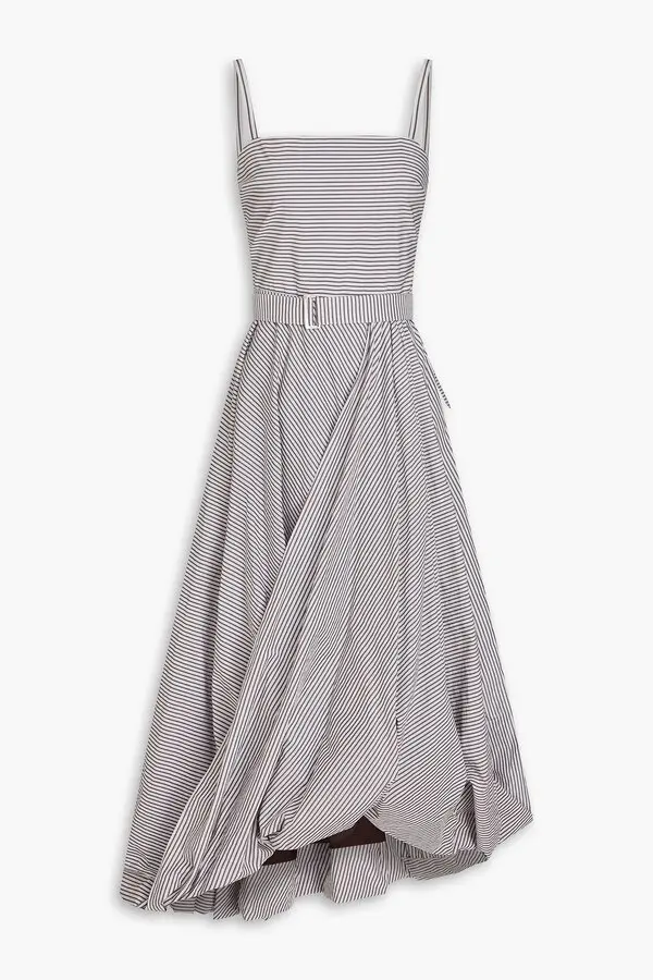 Brunello Cucinelli Draped Striped Cotton Midi Dress