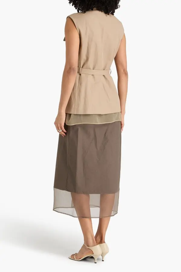Brunello Cucinelli Belted Cotton And Linen-blend Twill Vest - Beige