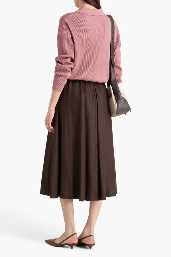 Brunello Cucinelli Linen Midi Skirt - Dark Brown