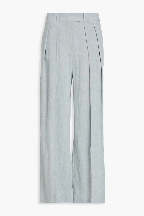 Brunello Cucinelli Metallic Linen-blend Wide-leg Pants - Light Gray