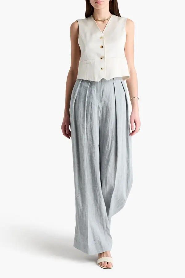 Brunello Cucinelli Metallic Linen-blend Wide-leg Pants - Light Gray