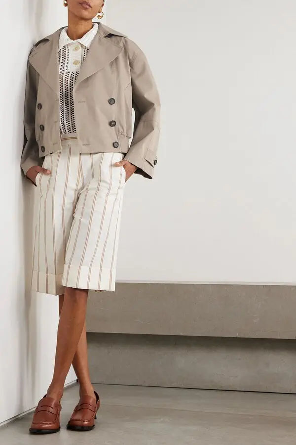 Brunello Cucinelli Pinstriped Linen And Cotton-blend High-rise Tailored Shorts