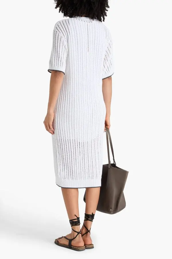 Brunello Cucinelli Open-knit Cotton Midi Dress