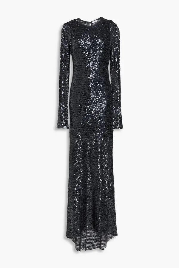 Brunello Cucinelli Sequin-embellished Crocheted Linen-blend Gown