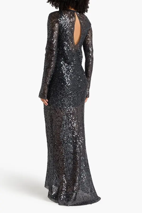 Brunello Cucinelli Sequin-embellished Crocheted Linen-blend Gown
