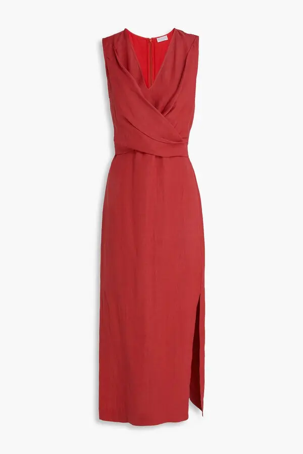Brunello Cucinelli Wrap-effect Twill Midi Dress