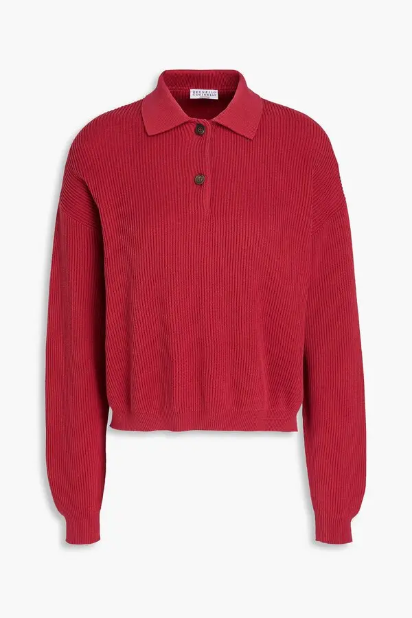 Brunello Cucinelli Ribbed Cotton Polo Sweater