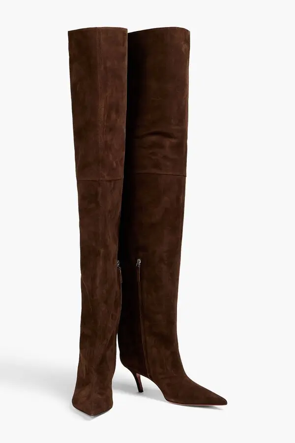 Amina Muaddi Fiona Suede Thigh High Boots