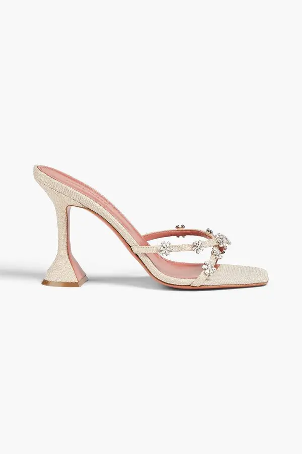 Amina Muaddi Lily Crystal-embellished Canvas Mules