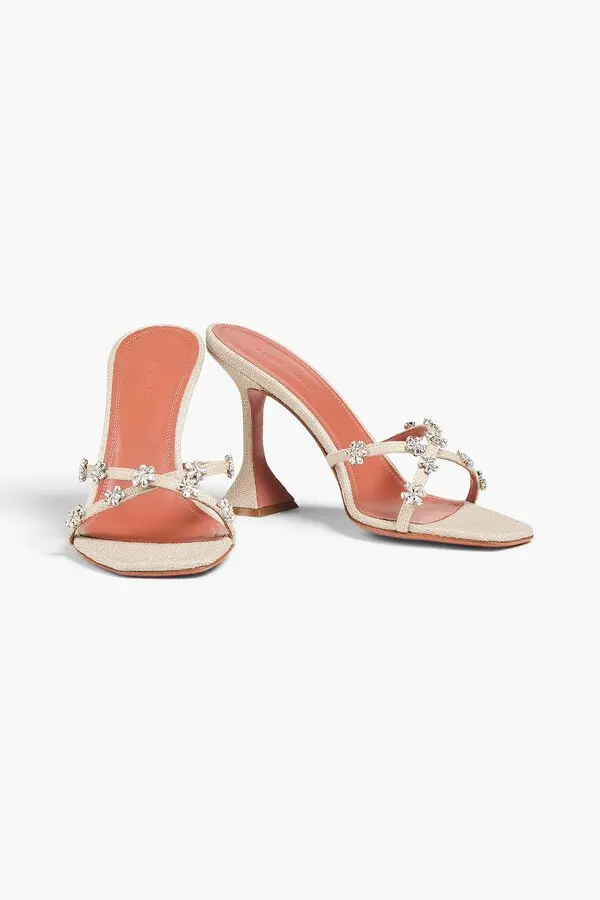 Amina Muaddi Lily Crystal-embellished Canvas Mules