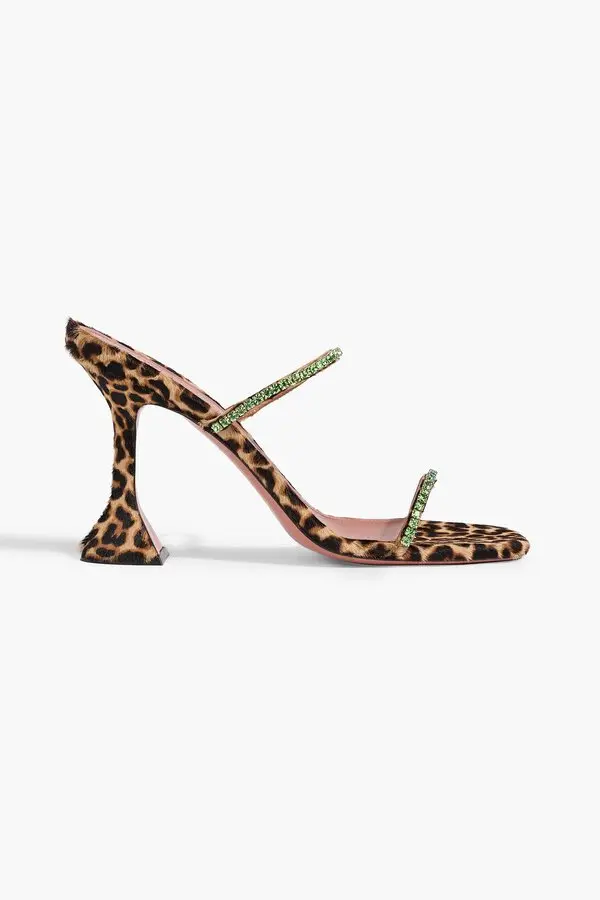 Amina Muaddi Gilda Crystal-embellished Suede Mules - Animal Print