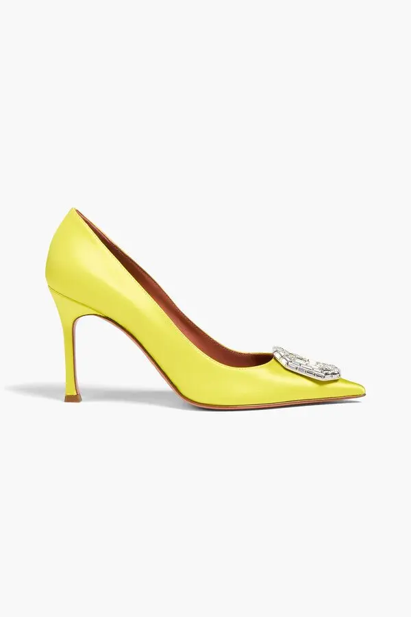 Amina Muaddi Camelia Crystal-embellished Satin Pumps - Yellow