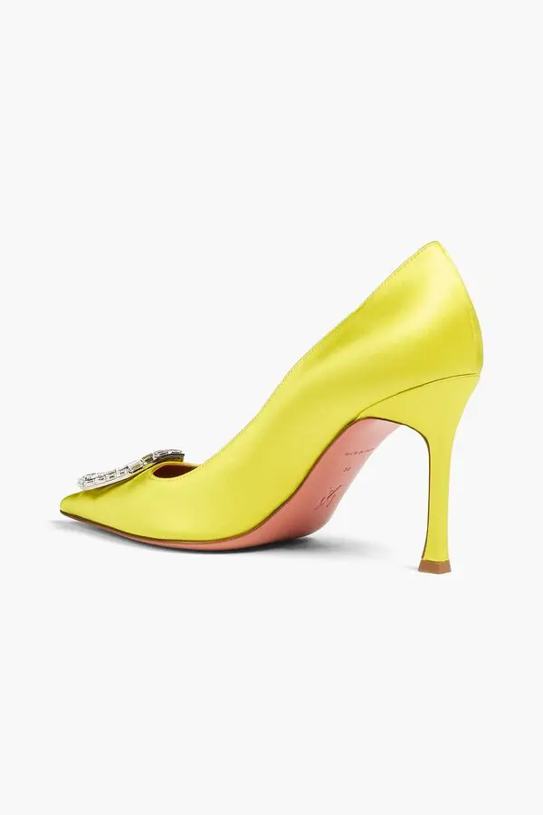 Amina Muaddi Camelia Crystal-embellished Satin Pumps - Yellow