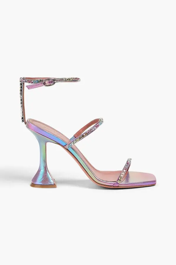 Amina Muaddi Gilda Crystal-embellished Iridescent Leather Sandals - Violet