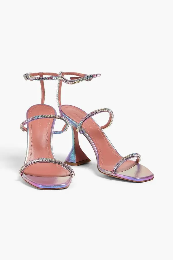Amina Muaddi Gilda Crystal-embellished Iridescent Leather Sandals - Violet