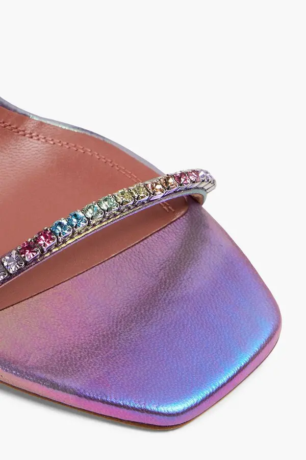 Amina Muaddi Gilda Crystal-embellished Iridescent Leather Sandals - Violet