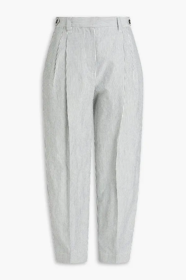 Brunello Cucinelli Striped Cotton And Linen-blend Tapered Pants