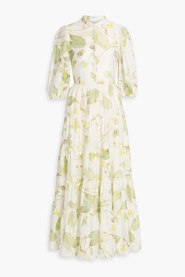 Erdem Tiered Floralprint Cotton Maxi Dress - Light Green