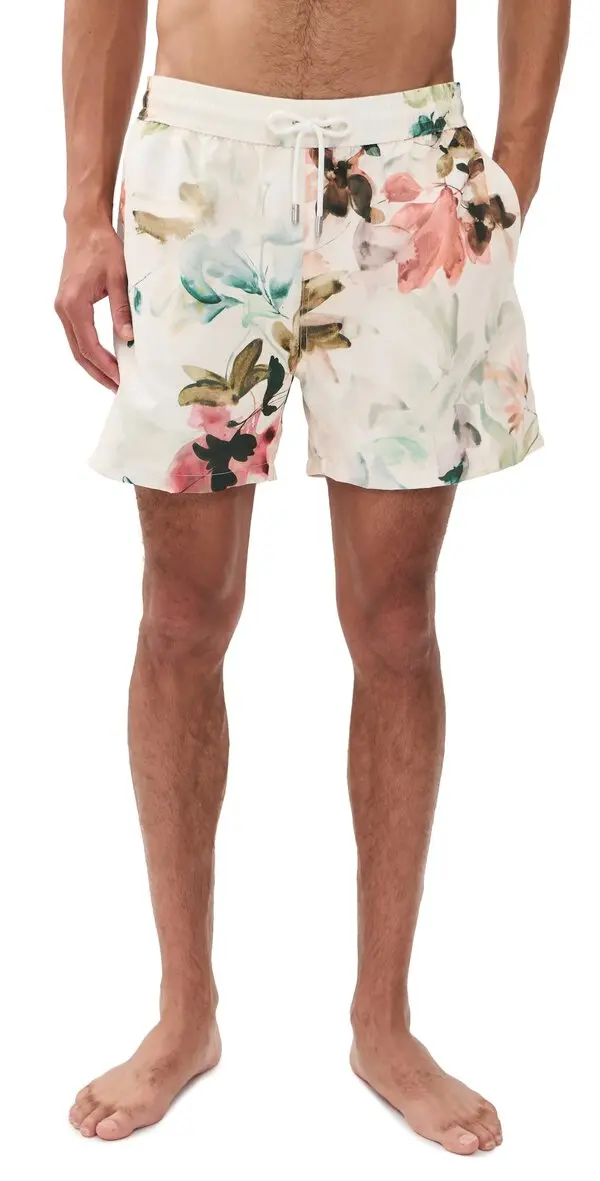 Simkhai Lowell Swim Shorts - Ivory Watercolor Floral
