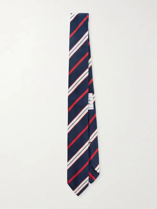 Thom Browne 5cm Striped Silk And Cotton-blend Jacquard Tie - Blue