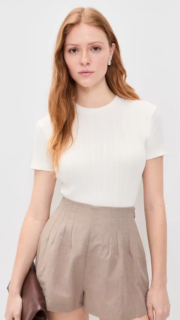 Vince Ribbed Crewneck Top - Bone