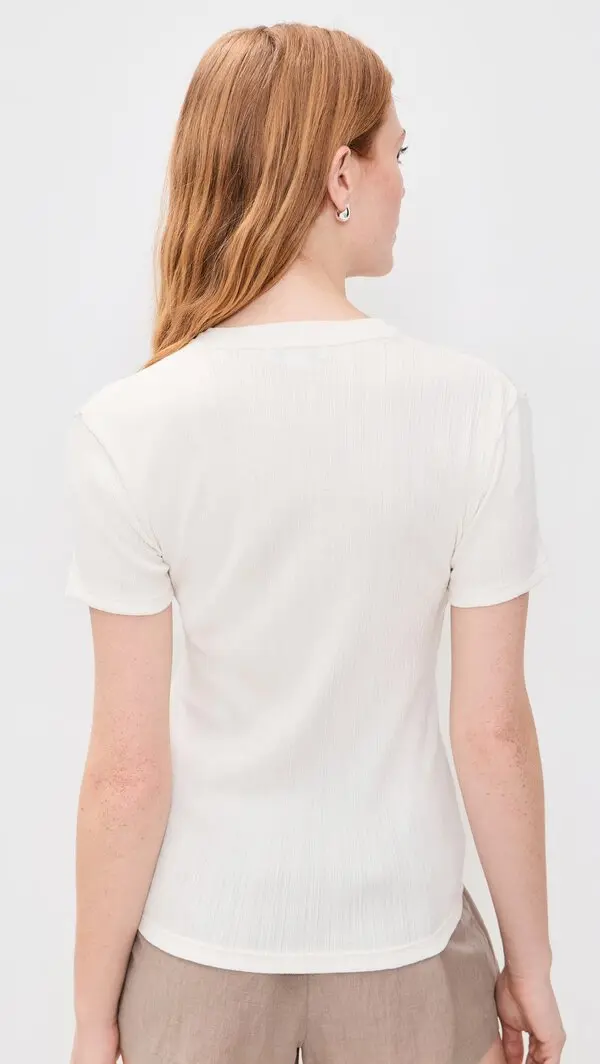 Vince Ribbed Crewneck Top - Bone