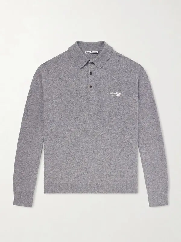 Acne Studios Oversized Logo-embroidered Wool And Yak-blend Polo Sweater - Gray