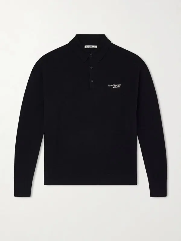 Acne Studios Oversized Logo-embroidered Wool-yak Polo Sweater - Black