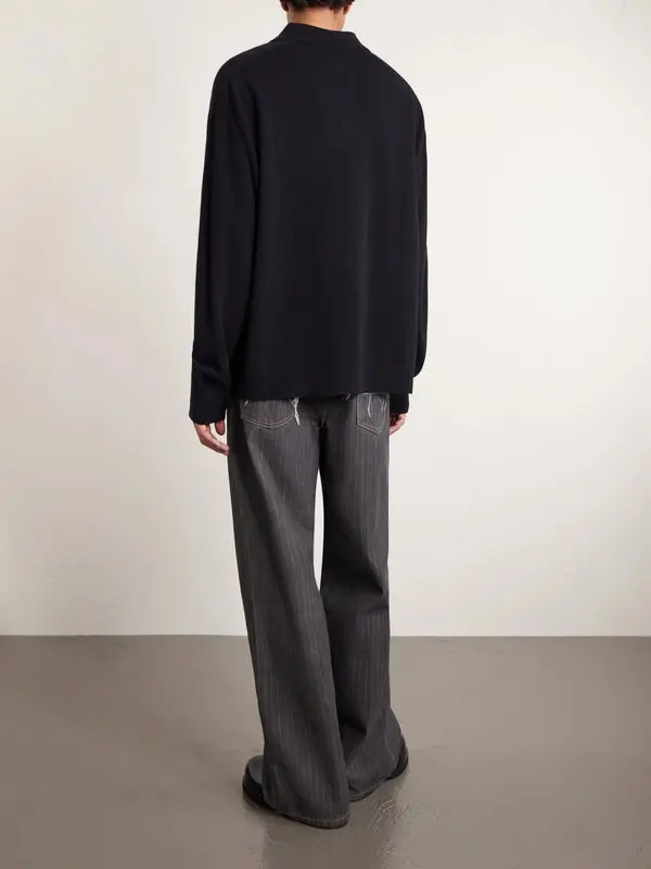 Acne Studios Oversized Logo-embroidered Wool-yak Polo Sweater - Black
