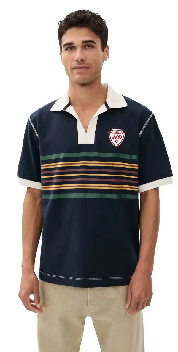 NICHOLAS DALEY Short Sleeve Striped Rugby Polo - Navy
