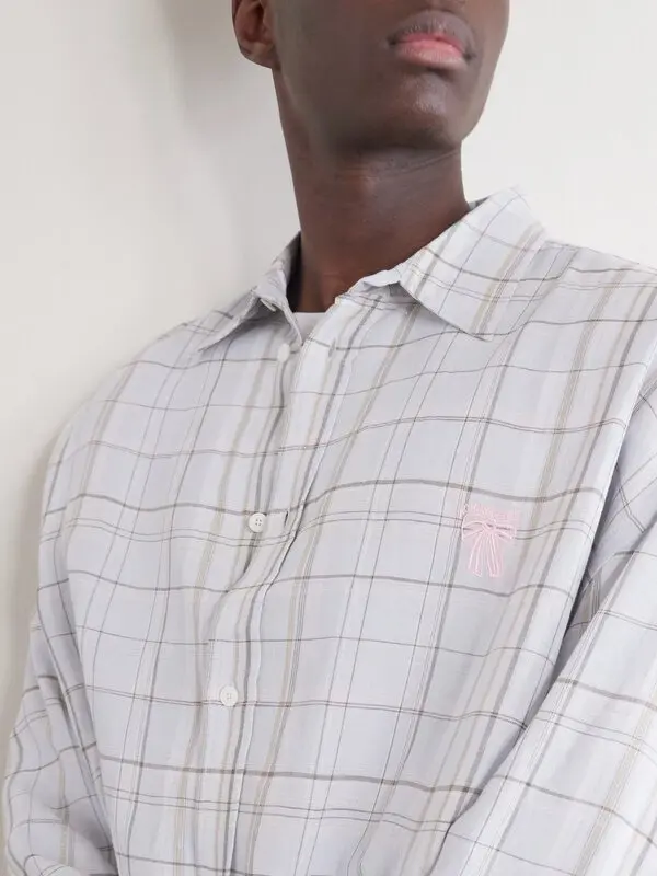Acne Studios Embroidered Checked Jersey Shirt - Gray
