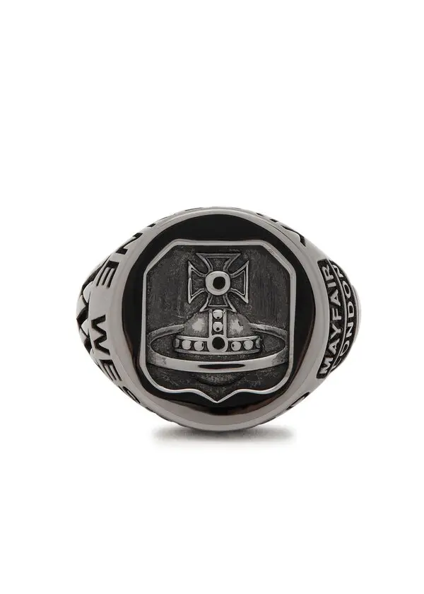 VIVIENNE WESTWOOD Lancelot Chevalier Platinum Ring - Black