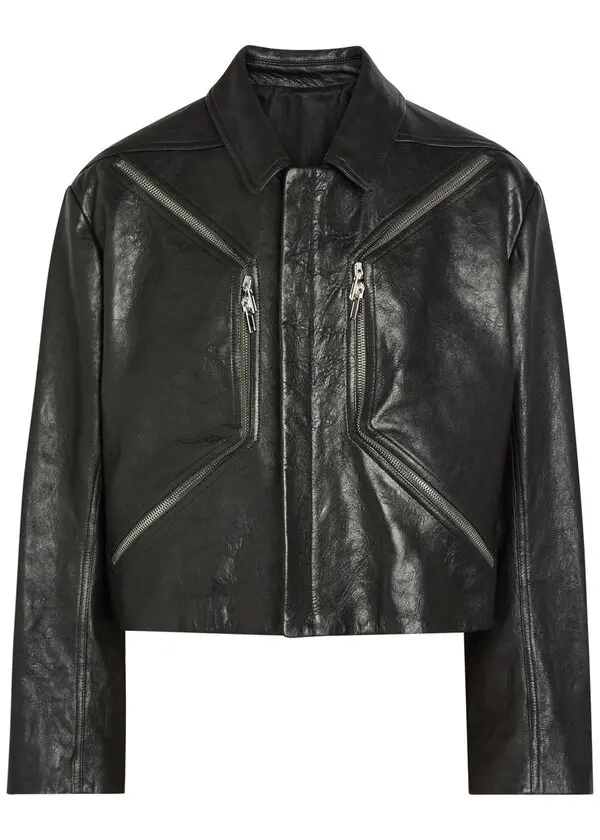 Rick Owens Heizer Grained Leather Jacket - Black