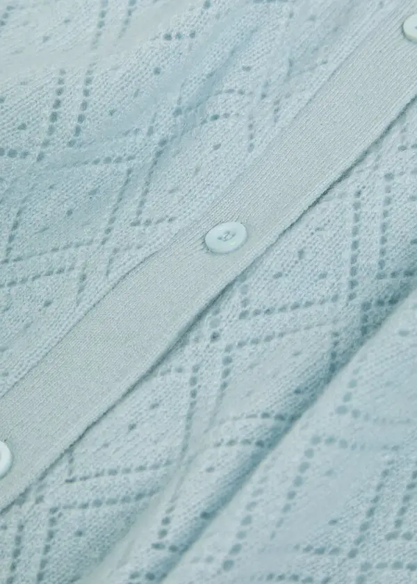 FRAME Pointelle Cashmere Puff Sleeve Cardigan - Light Blue