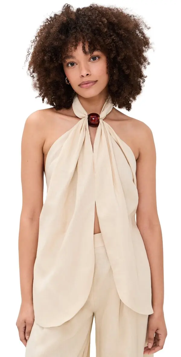 Faithfull The Brand Biba Halter Top - Panna