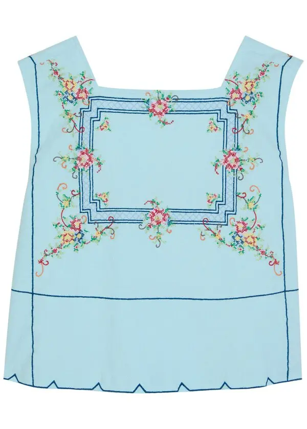 Free People Garden Wall Embroidered Top - Light Blue