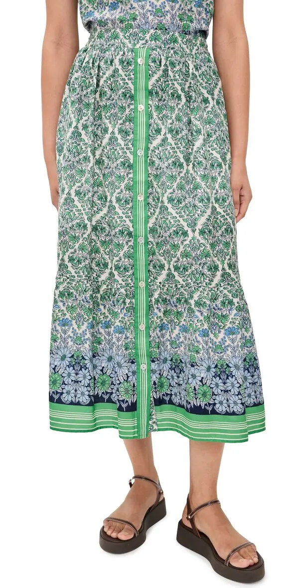 Xirena Taryn Floral Print Midi Skirt - Blue Mint
